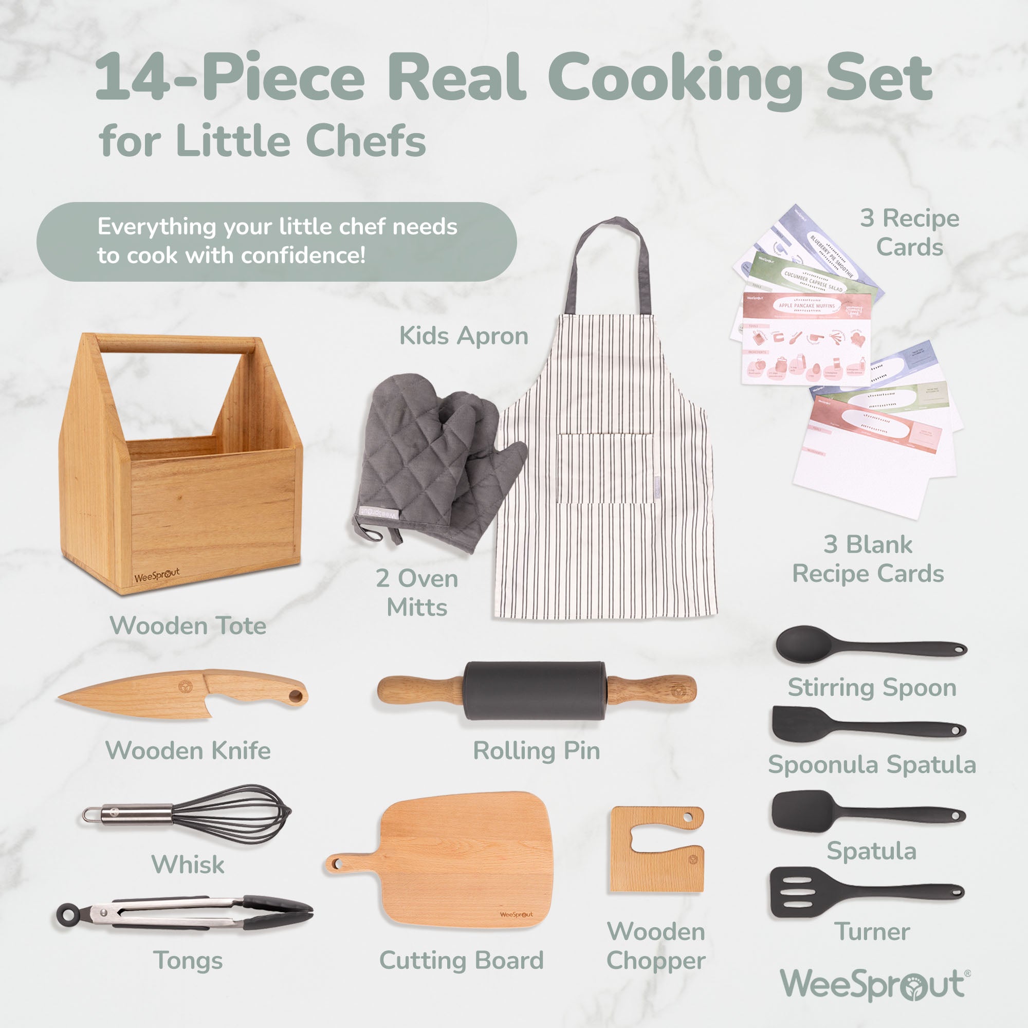 WeeSprout | Little Chef Kids Cooking and Baking Starter Kit | 14 Piece Set