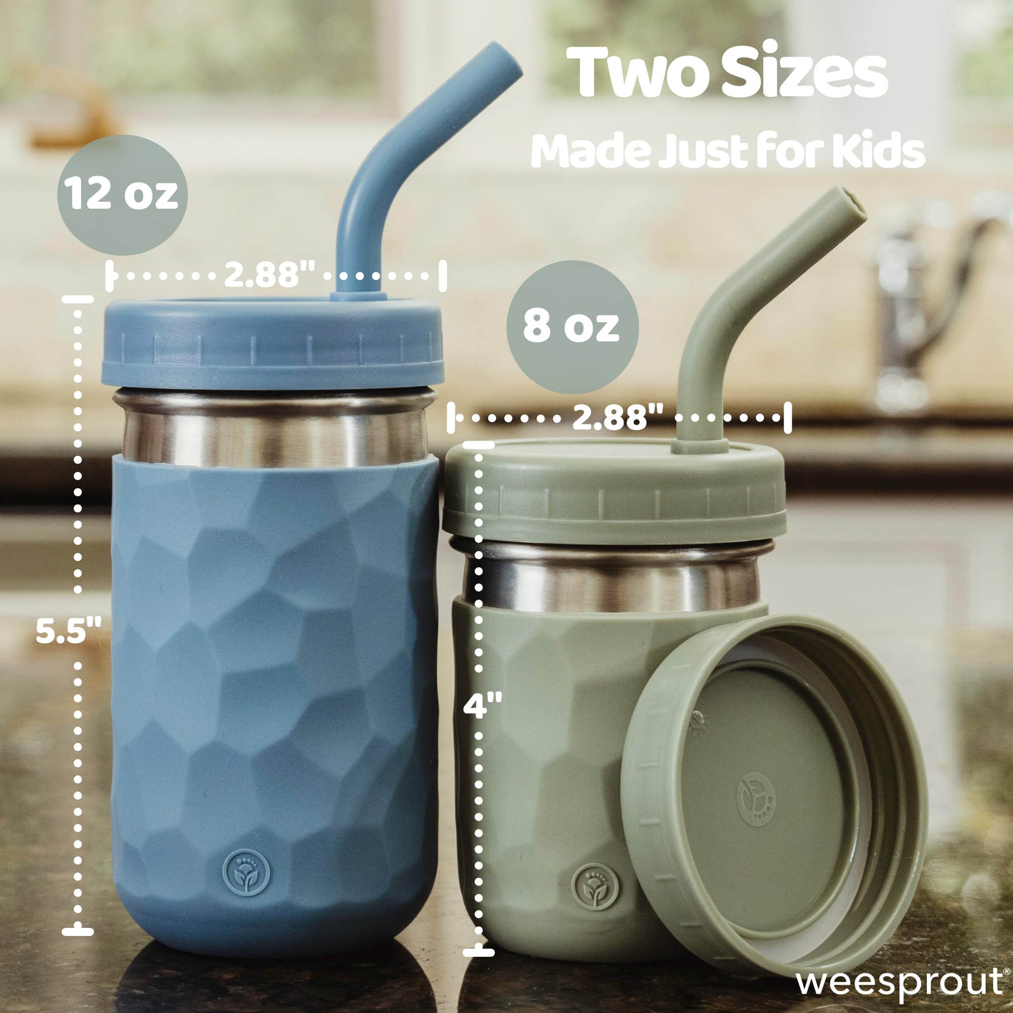 WeeSprout | 3-in-1 Stainless Steel Cups for Kids | Set of 4 | 8 oz or 12 oz
