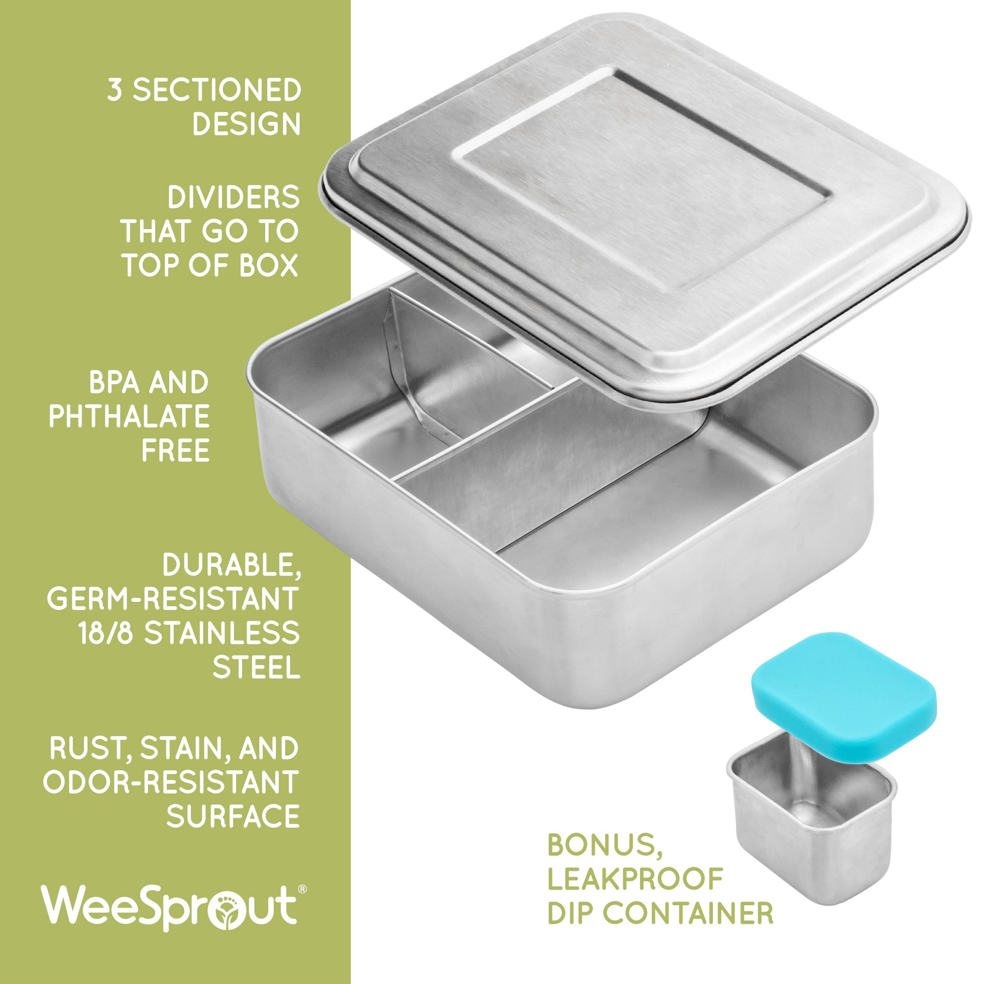 WeeSprout | Small Kids Bento Box Stainless Steel Compact Lunch Container